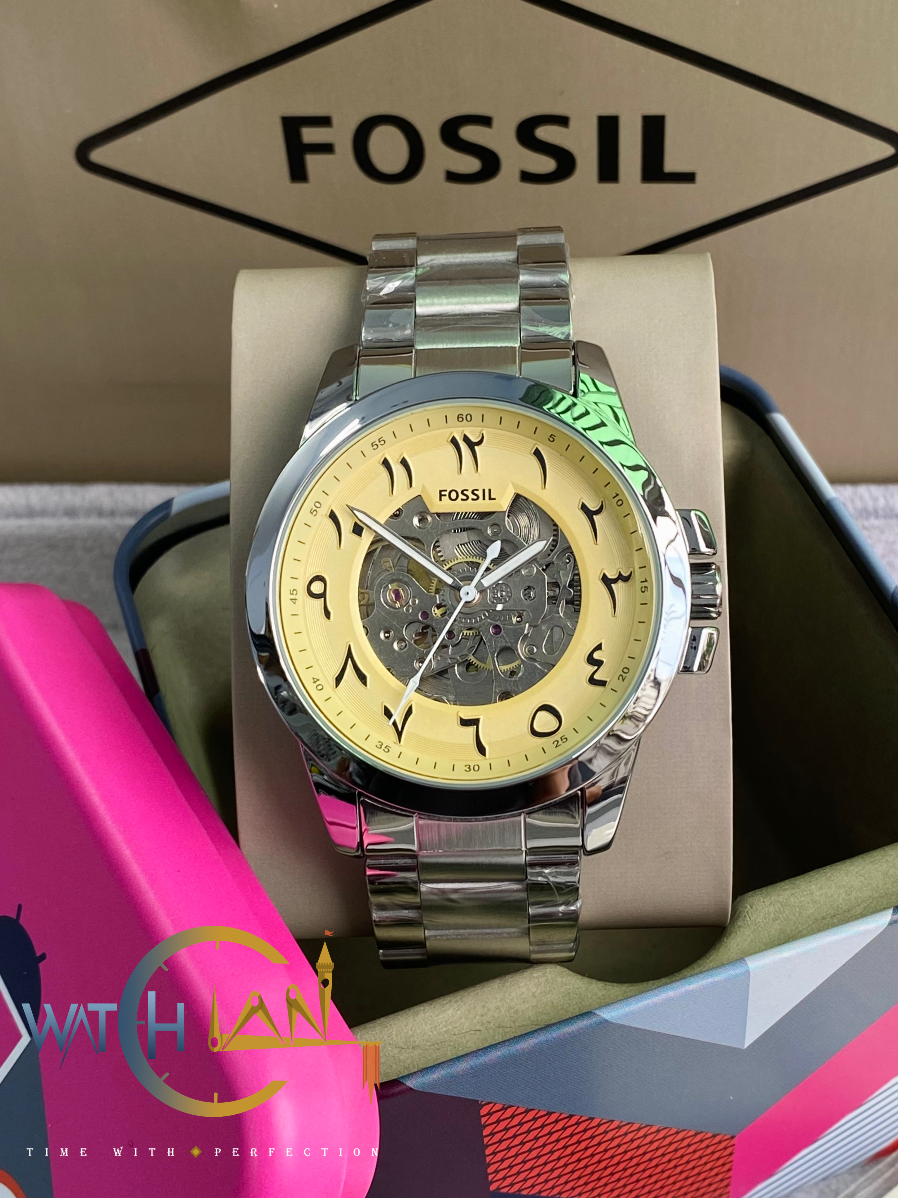 Fossil Grant Automatic Stainless Steel Arabic Dial Watch | Watch Clan